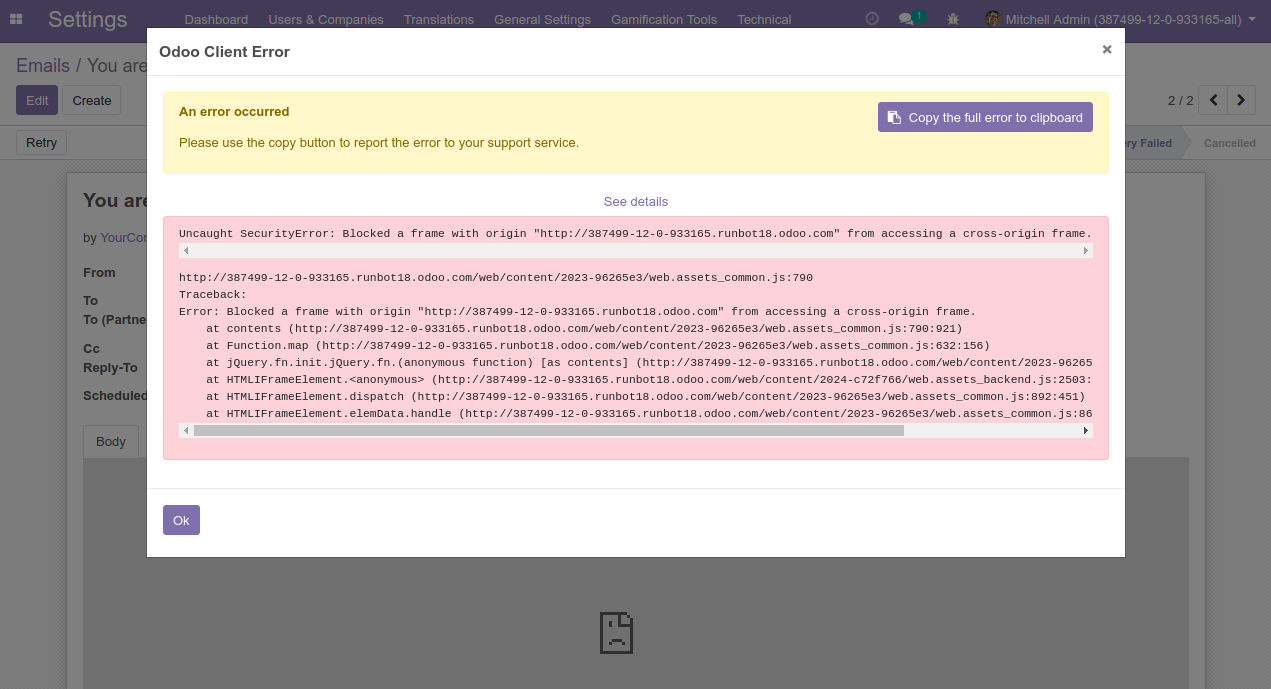 110 Uncaught Securityerror Cannot Loadview Order Confirmation From Emailmessage Itself
