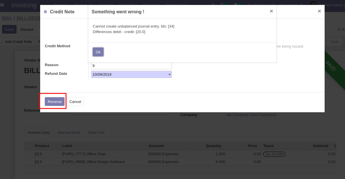 [13.0] Couldn't create Refund for Bill with Zero Amount · Issue #38310 · odoo/odoo · GitHub