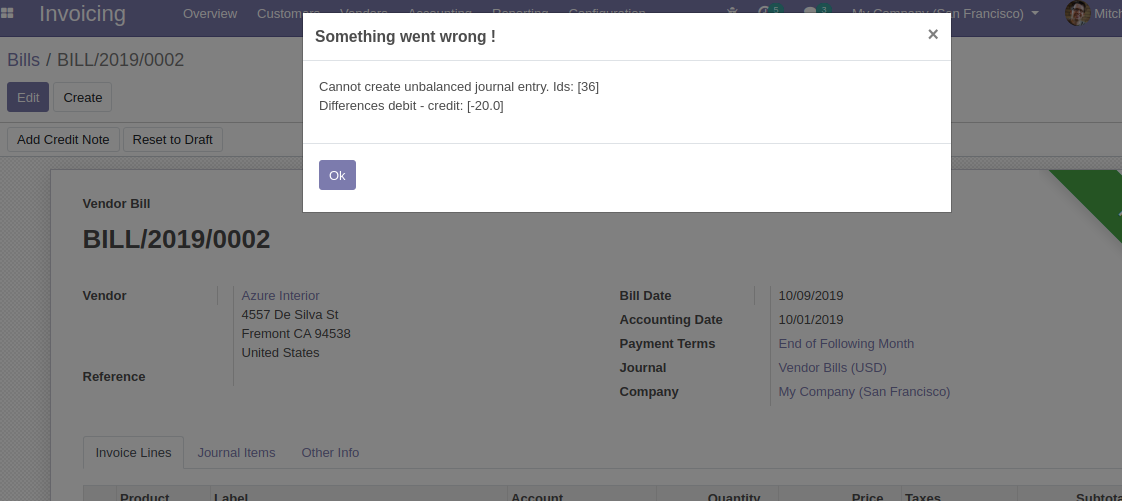 [13.0] Couldn't create Refund for Bill with Zero Amount · Issue #38310 · odoo/odoo · GitHub