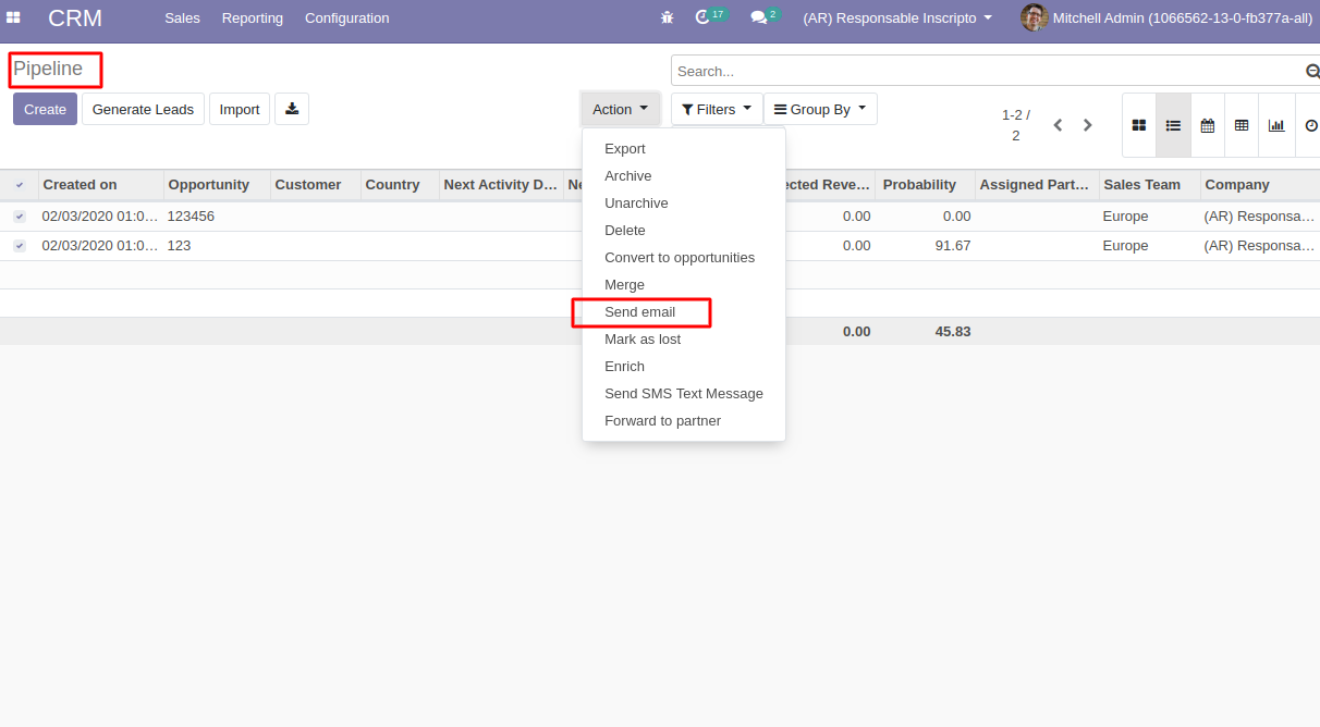 [13] crm: Traceback on sending mail from CRM · Issue #44441 · odoo/odoo · GitHub