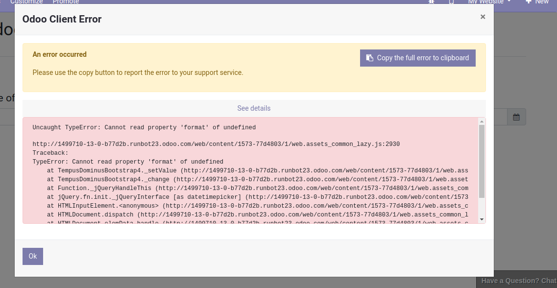 [13] Survey: Traceback on Datetime type Question · Issue #46282 · odoo ...