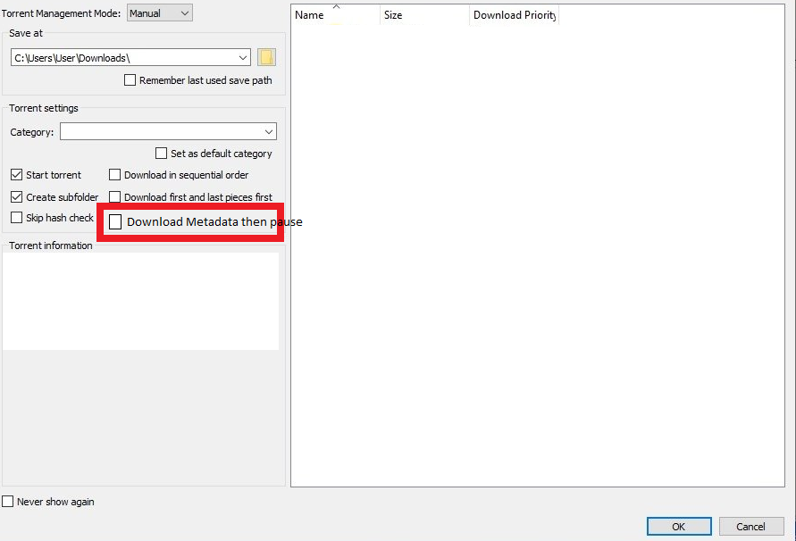 Download Only Metadata · Issue #16601 · qbittorrent/qBittorrent · GitHub