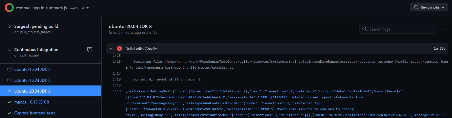 Ubuntu CI failing with no backend code changes. · Issue #1544 · reposense/RepoSense · GitHub