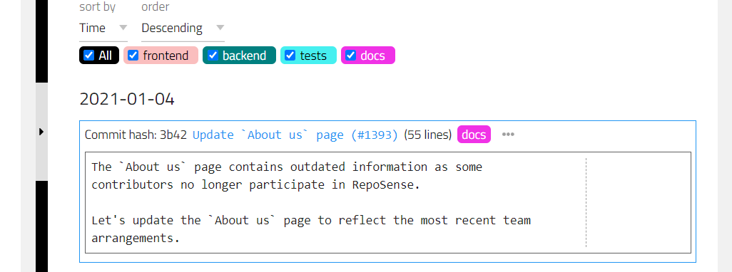 Clicking on commit message causes it to shift slightly · Issue #1584 · reposense/RepoSense · GitHub