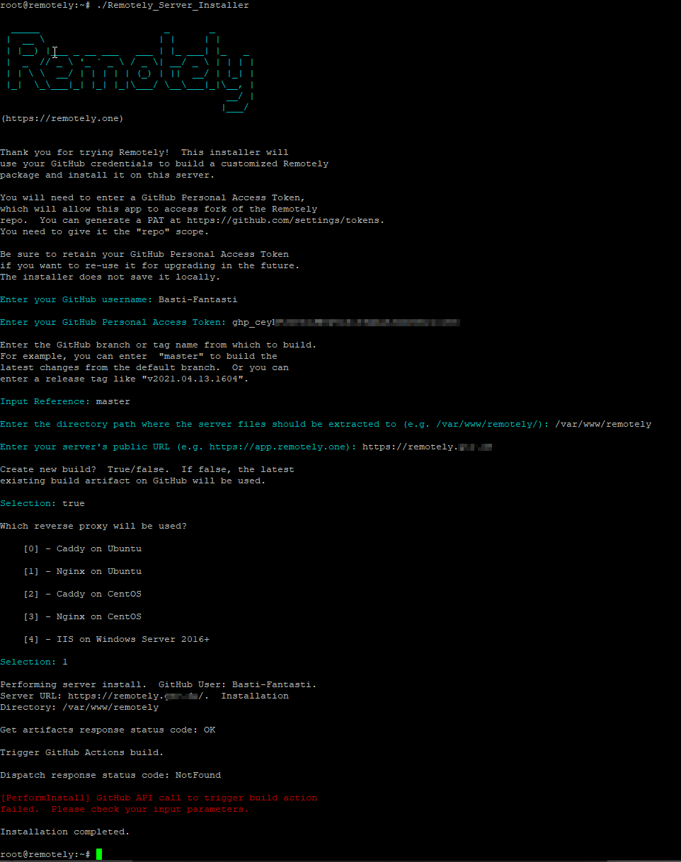 Remotelyserverinstaller Error Github Api Call To Trigger Build Action Failed · Issue 274