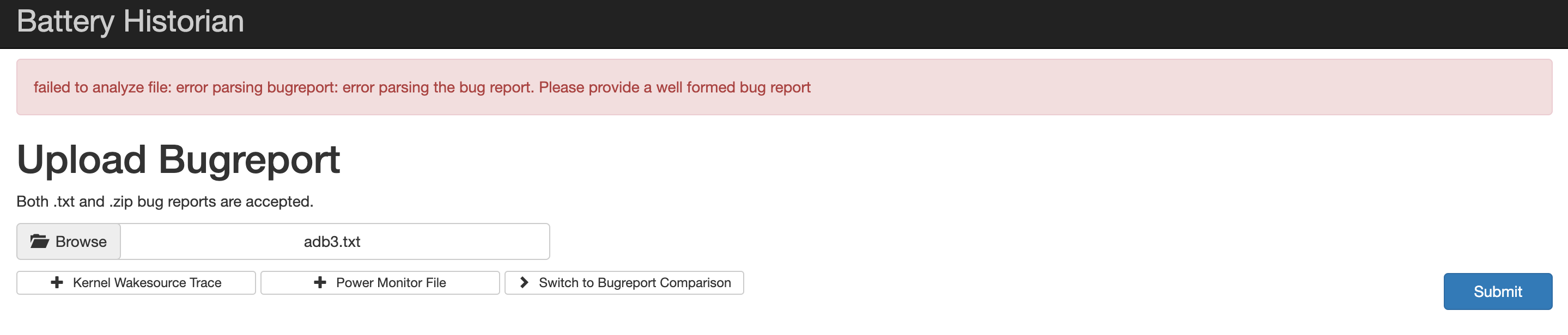 use battery-historian to analysis the bugreport file failed · Issue #1092 · openstf/stf · GitHub
