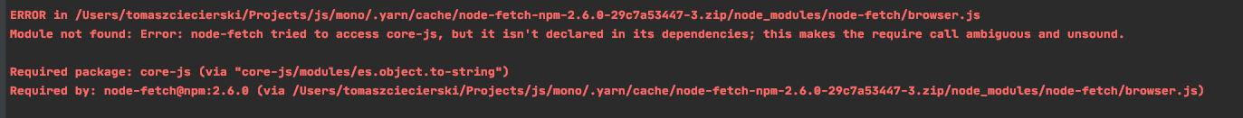 Storybook 6 Yarn 2 Workspaces Issue With Core Js As Dependecy Of Node Fetch · Issue 11559
