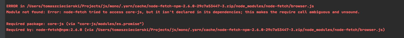 Storybook 6 Yarn 2 Workspaces Issue With Core Js As Dependecy Of Node Fetch · Issue 11559