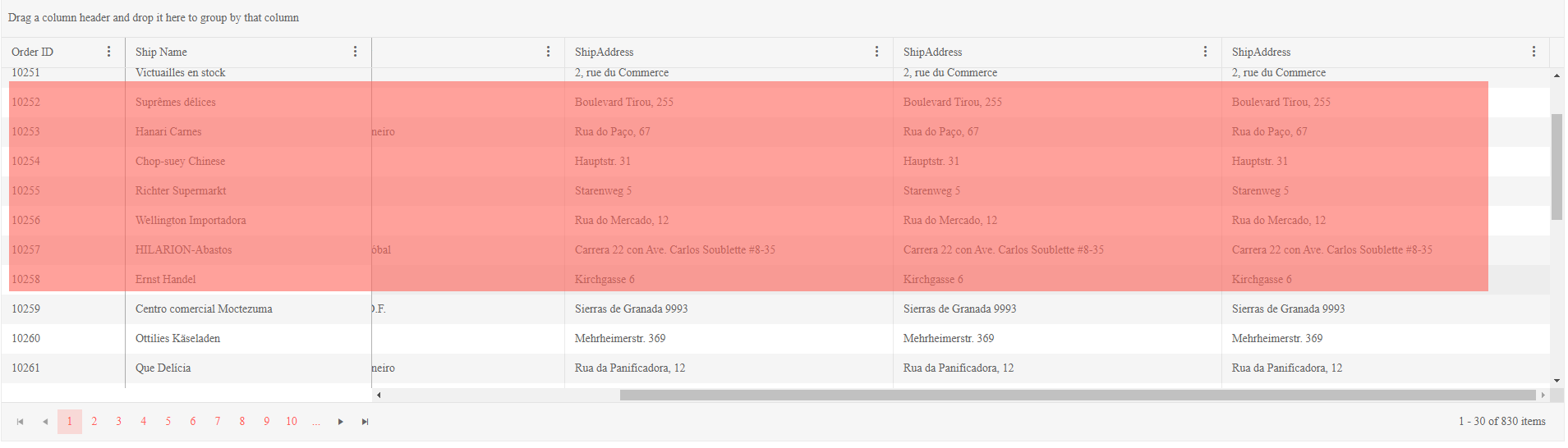 Selection In Frozen Columns Selectable multiple Cell Scenario Does