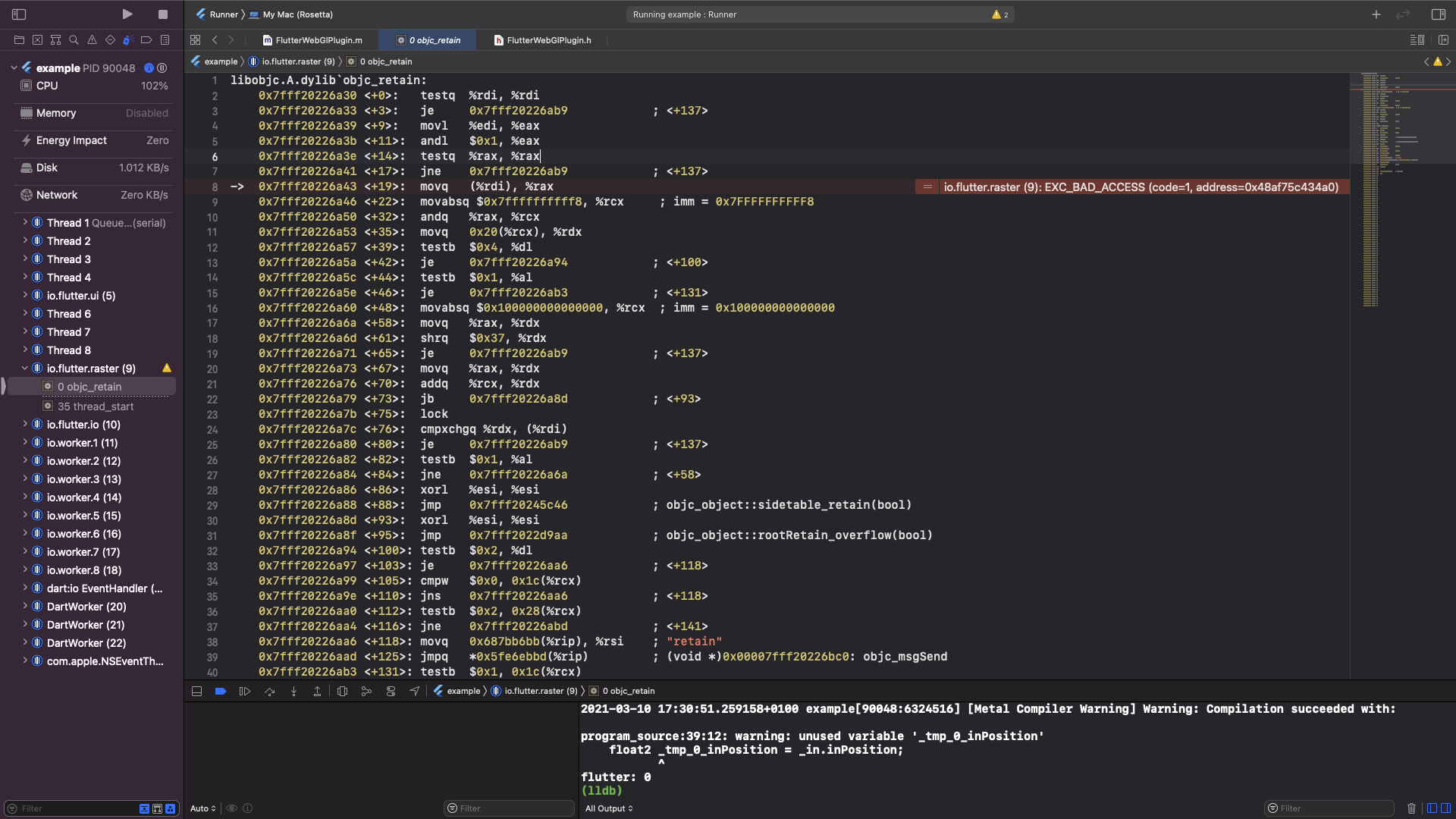 io.flutter.raster (9): EXC_BAD_ACCESS when using ExternalTexture on Mac · Issue #77824 · flutter ...