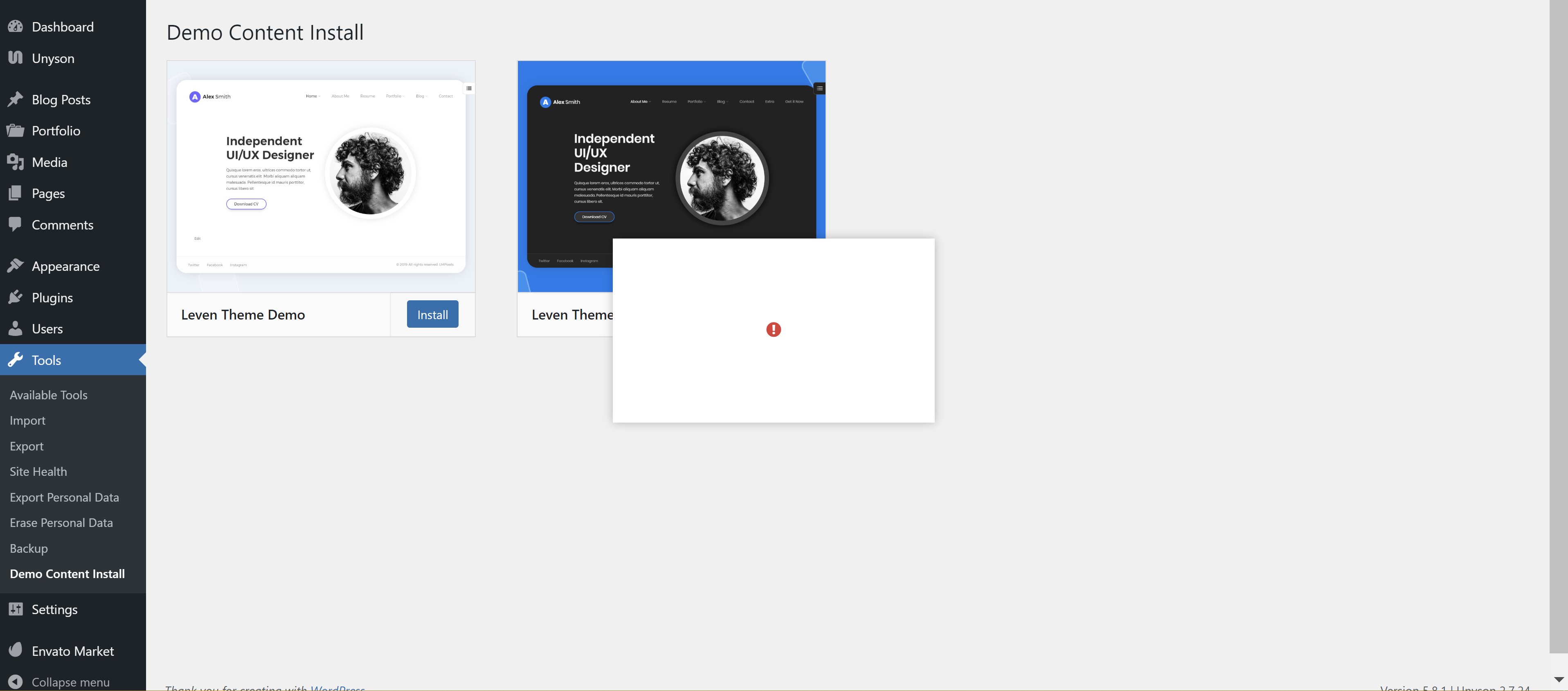 A content install is currently running · Issue #4181 · ThemeFuse/Unyson · GitHub