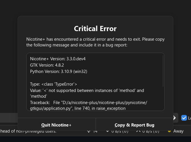 nicotine+ crashes some time after launch · Issue #2341 · nicotine-plus/nicotine-plus · GitHub