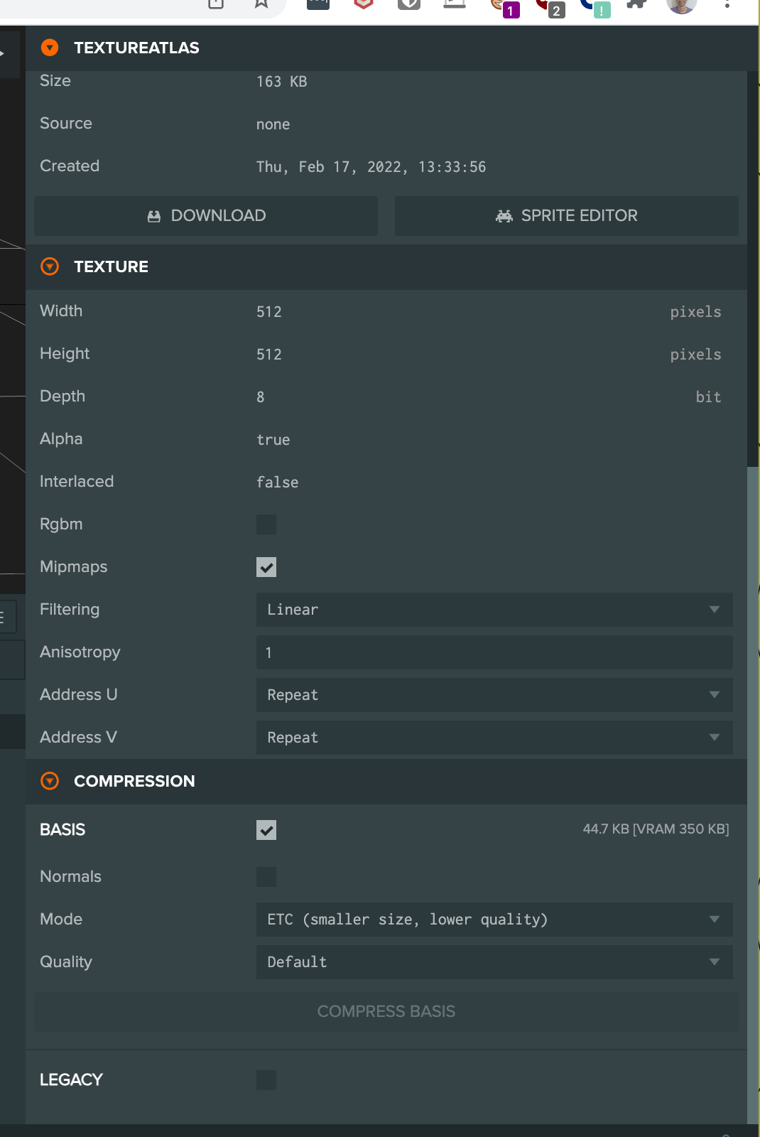 Texture Atlases that are compressed with Basis still package the original jpg/png when ...
