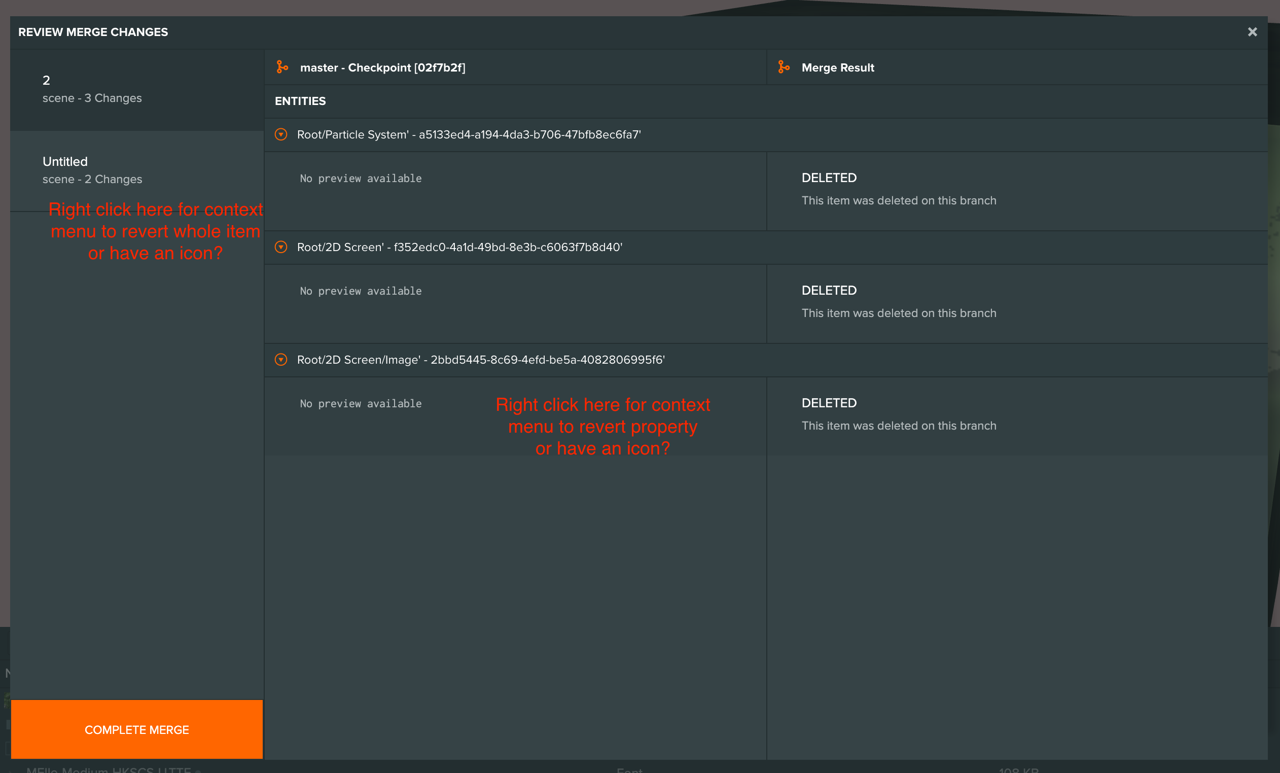 Be able to inactively merge changes and be able to revert 'hunks' during the diff/merge process ...