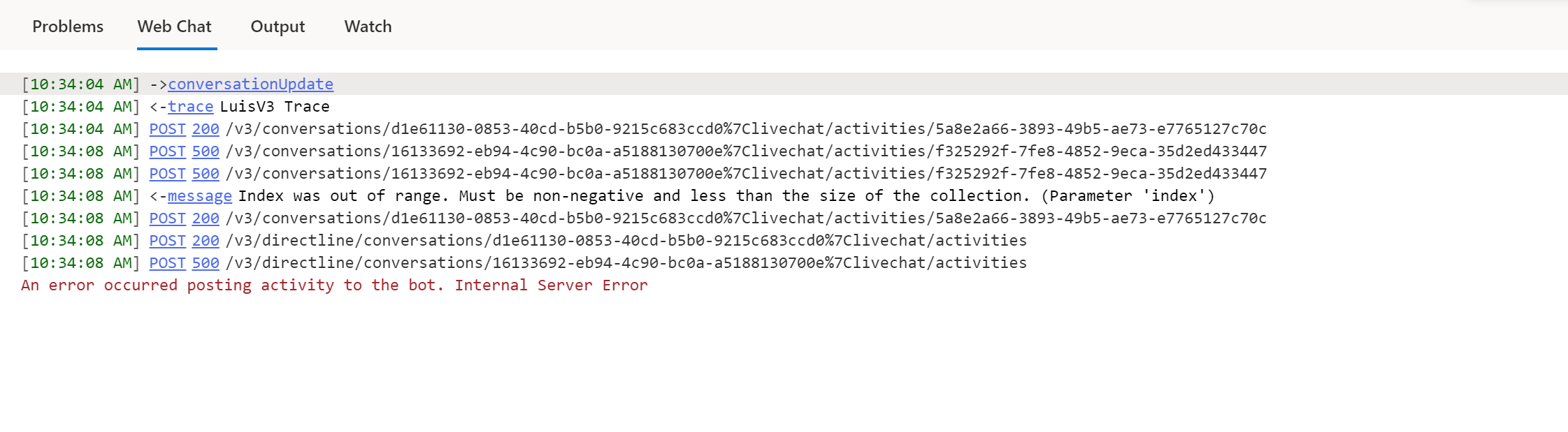 "Conversation not found" and "Index was out of range" errors at conversationUpdate · Issue #8726 ...