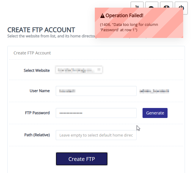 [BUG] Create FTP Account Error · Issue #1060 · usmannasir/cyberpanel · GitHub
