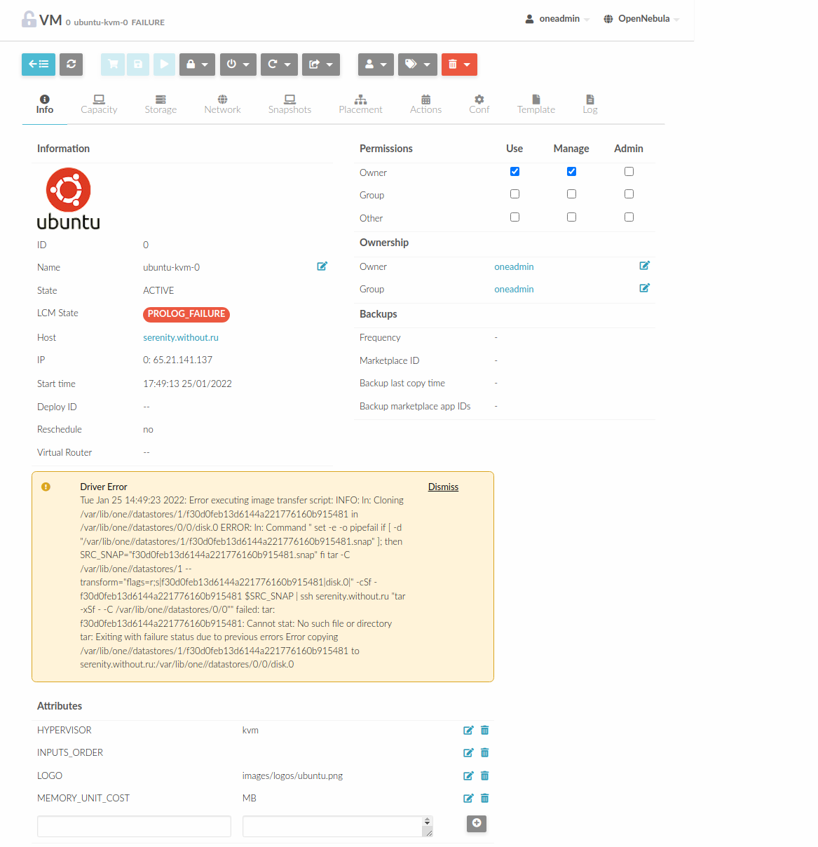 error when starting virtual machine · Issue #5709 · OpenNebula/one · GitHub