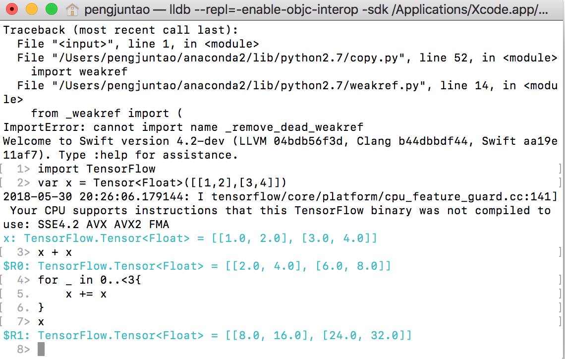 TensorFlow doesn't work in REPL, Playground and macOS App · Issue #34 · tensorflow/swift · GitHub