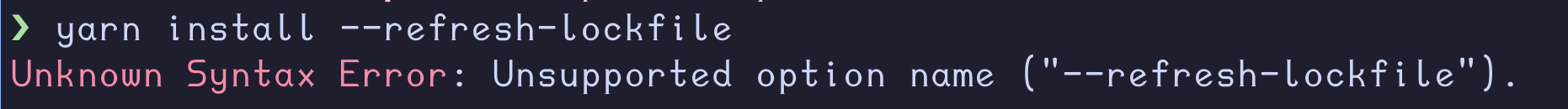 [Bug?]: Missing option `--refresh-lockfile` · Issue #5811 · yarnpkg/berry · GitHub