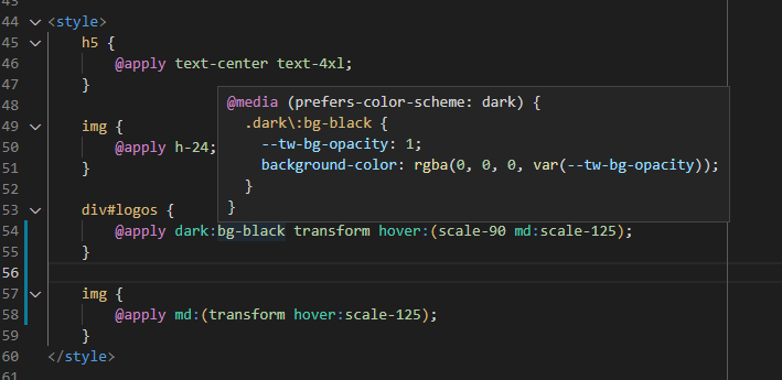 `Semicolon or block is expected` CSS error when using `@apply` with any ...