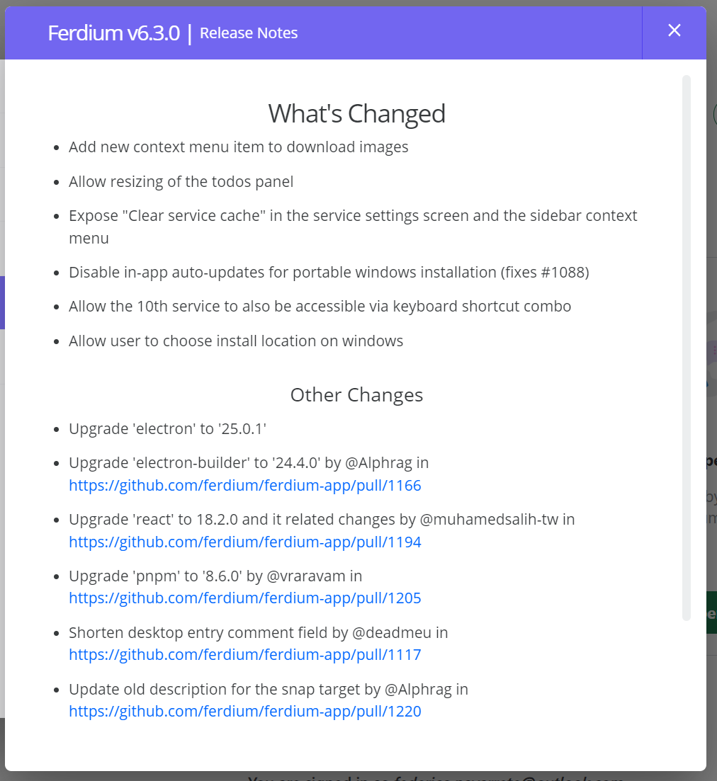Release notes links open inside Ferdium · Issue #1229 · ferdium/ferdium ...