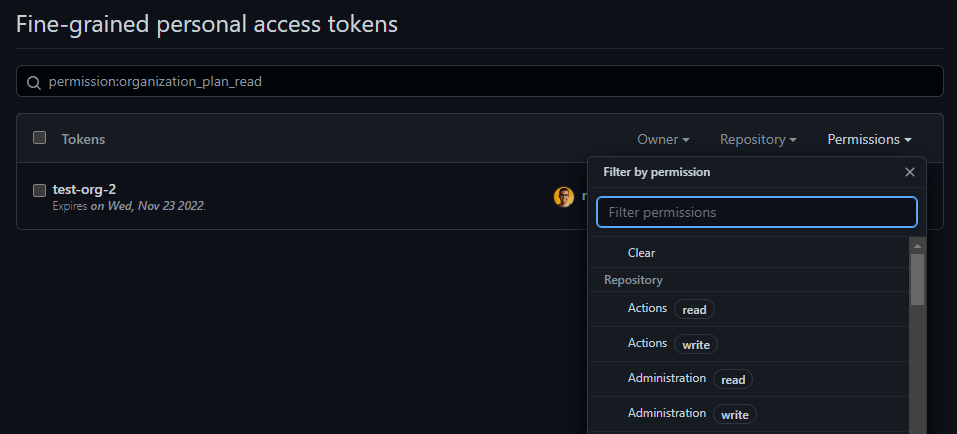 Permissions filtering for organization fine-grained PATs - GitHub Changelog