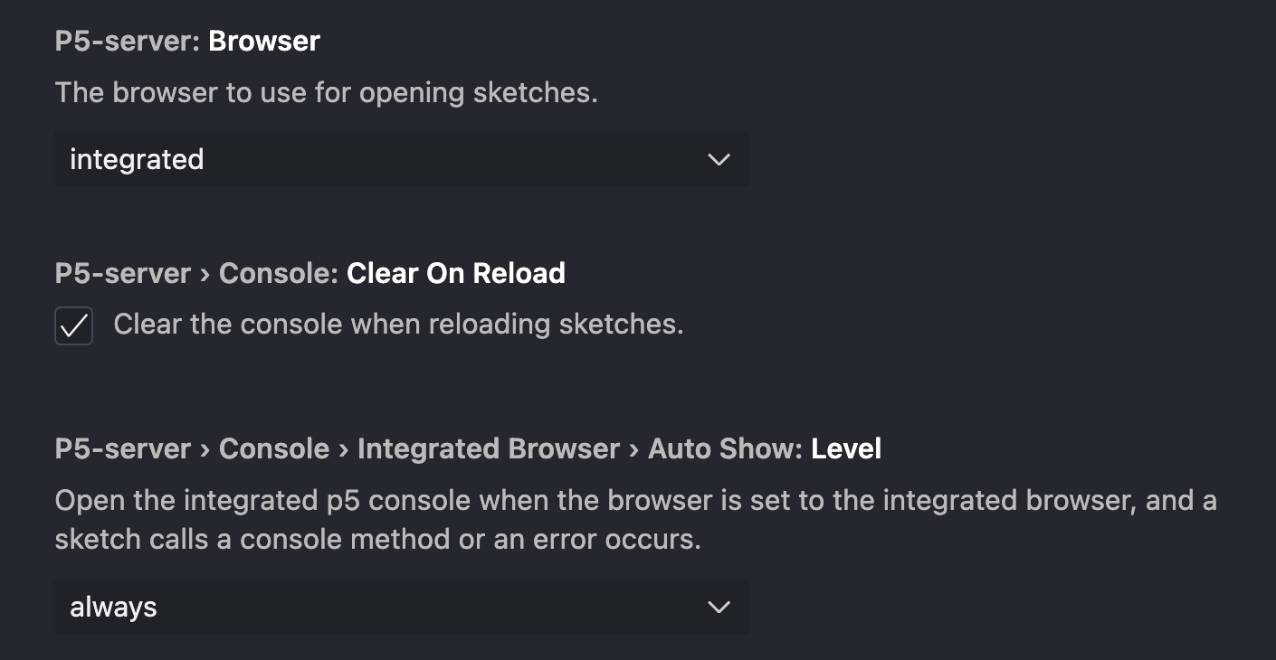 Console Log not displaying inside VS code · Issue #3 · osteele/vscode-p5server · GitHub