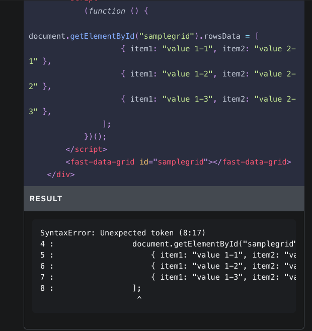 Syntax Error and unexpected token in Data Grid on Staging. · Issue ...