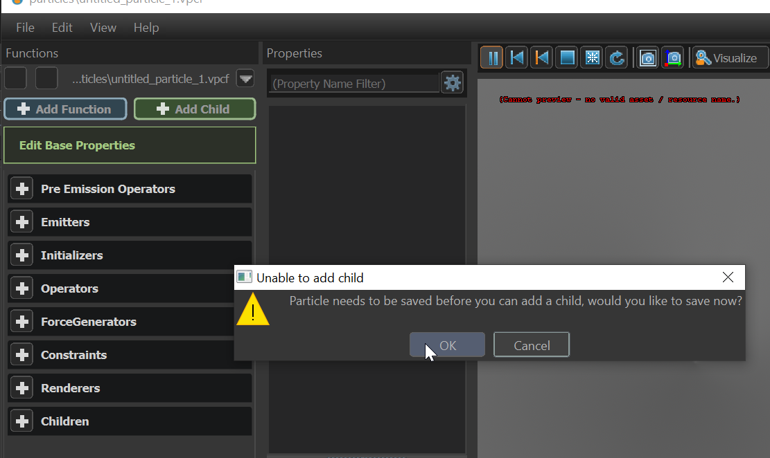 Tools crash when trying to add a child particle to an unsaved particle system · Issue #876 ...