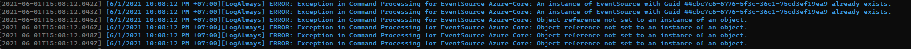 AI (Internal): [Azure-Core] ERROR: Exception in Command Processing for EventSource Azure-Core ...