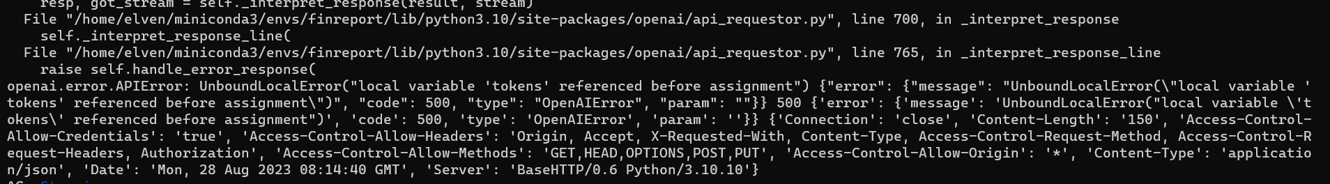 Extension Openai Api Langchain Integration Error：openaierrorapierror Unboundlocalerrorlocal