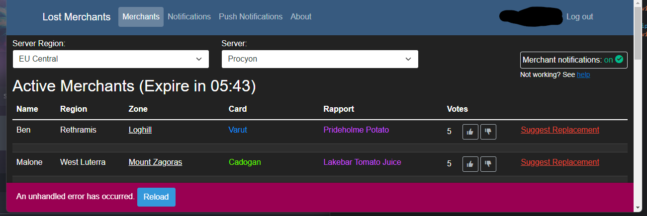 An unhandled error has occurred. · Issue #136 · Xeio/WanderLost · GitHub