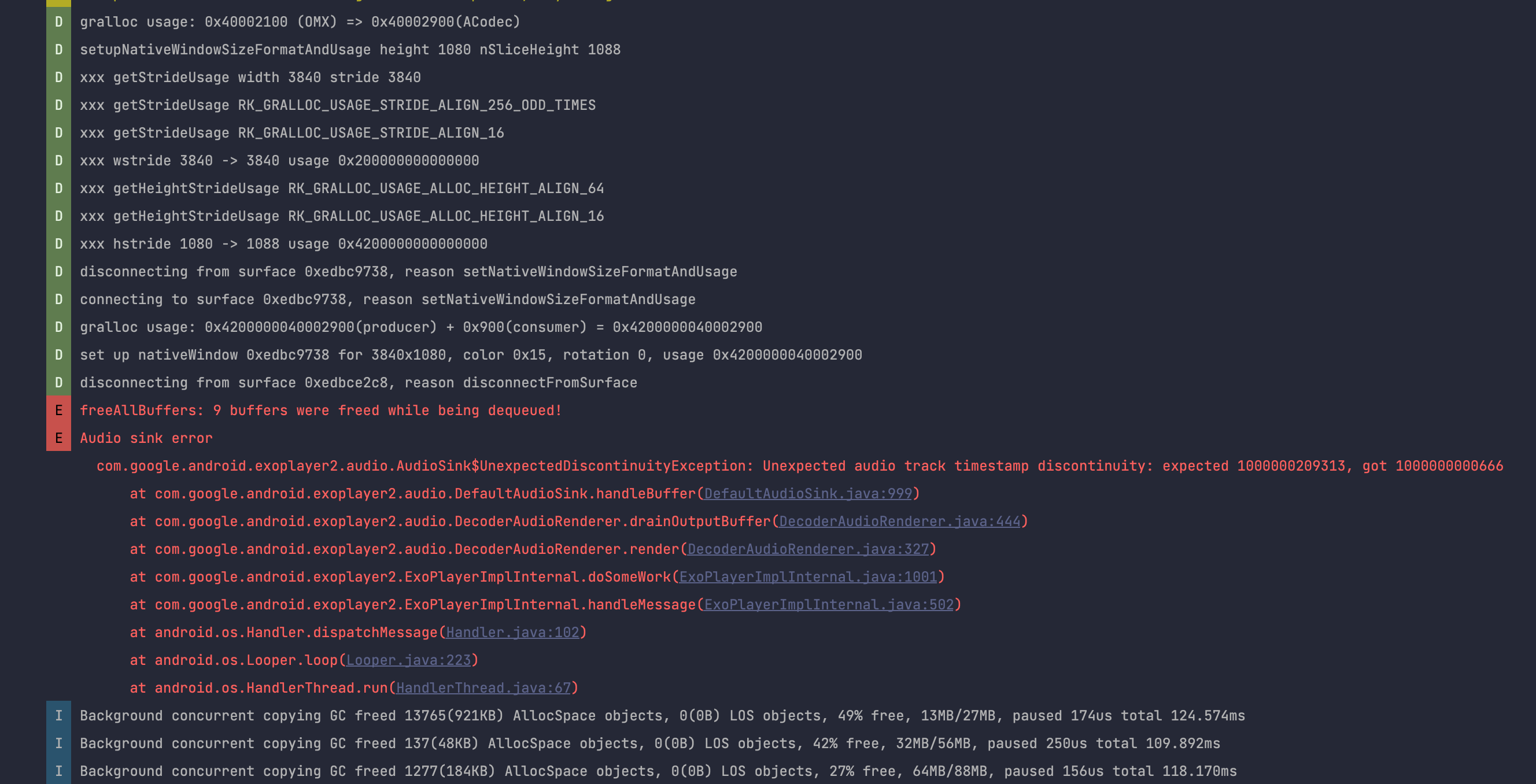 Unexpected audio track timestamp discontinuity · Issue #11043 · google/ExoPlayer · GitHub
