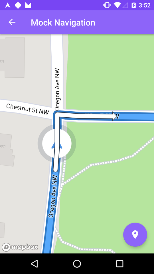 NavigationMapRoute upcoming arrow is drawn over the destination marker ...