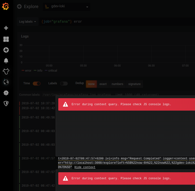 Loki: Show context in Explore doesn't work · Issue #17862 · grafana/grafana · GitHub