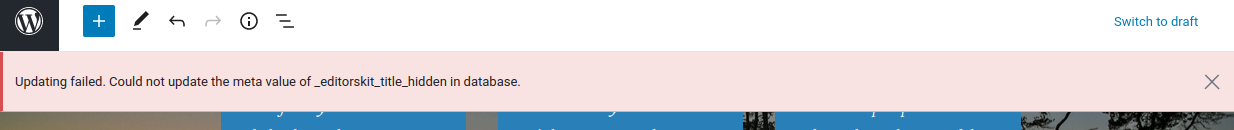 (non-breaking) error message - "Updating failed. Could not update the meta value of _editorskit ...