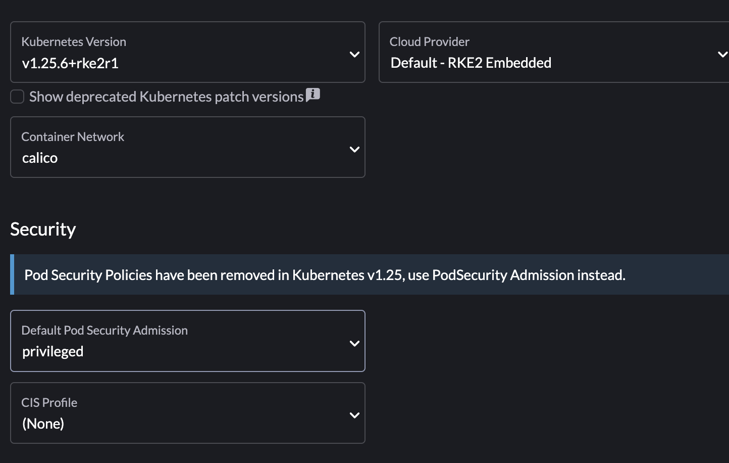 Confirmation Warning when creating a v1.23-v1.24 RKE1/2 Cluster with PSPs enabled · Issue #7791 ...