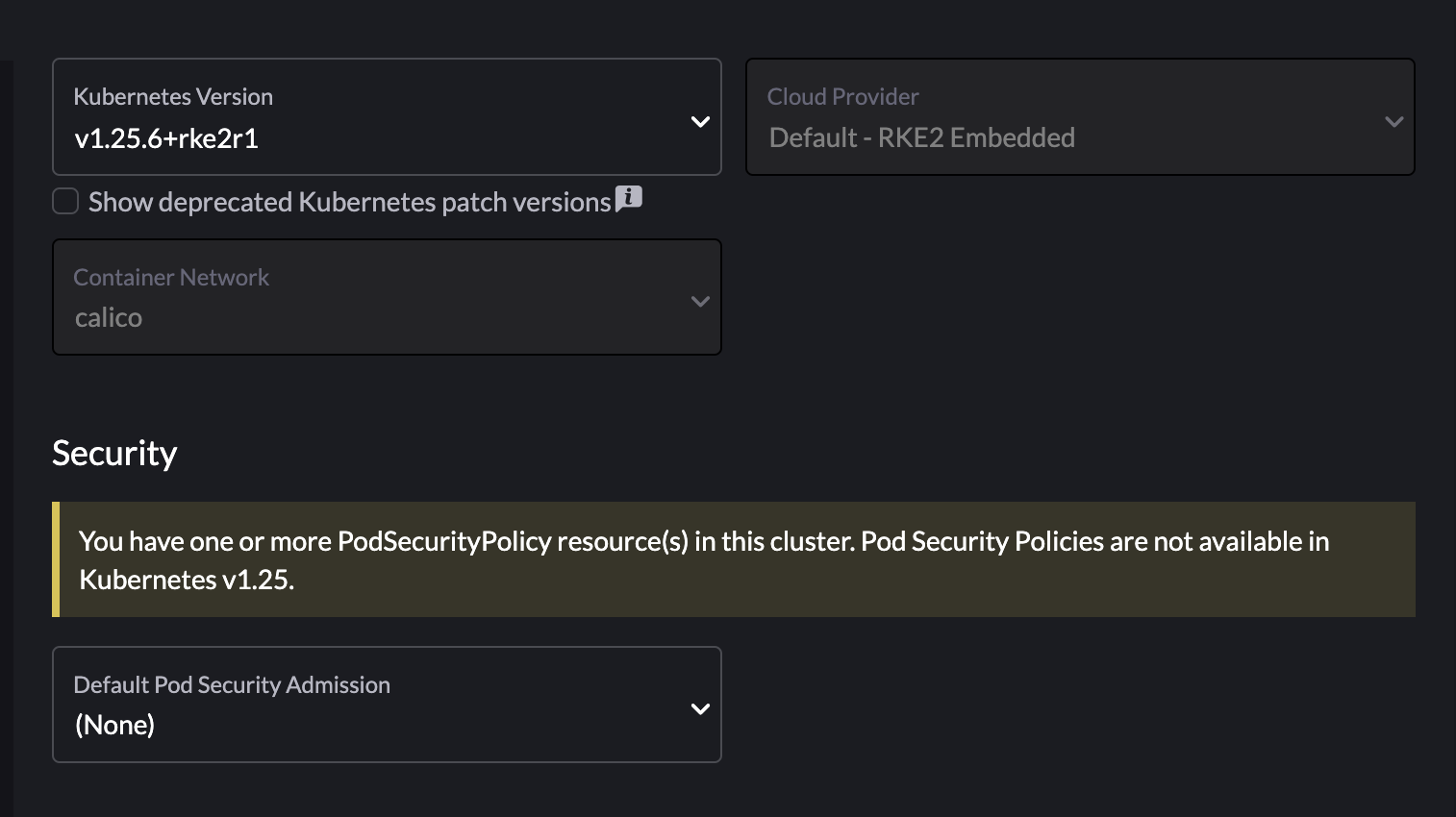 Confirmation Warning when creating a v1.23-v1.24 RKE1/2 Cluster with PSPs enabled · Issue #7791 ...