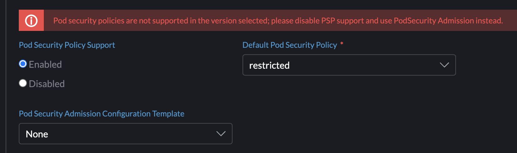 [Backport v2.7] when `disabling` PSPs in an rke1 cluster, the `default pod security policy ...