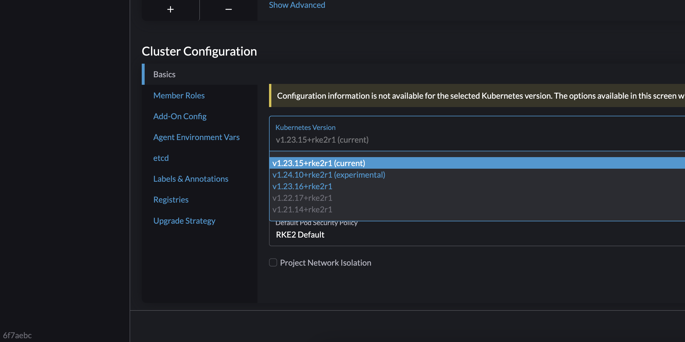 [Bug] k8s versions that are not listed in the UI dropdown are out of order/show as first in list ...
