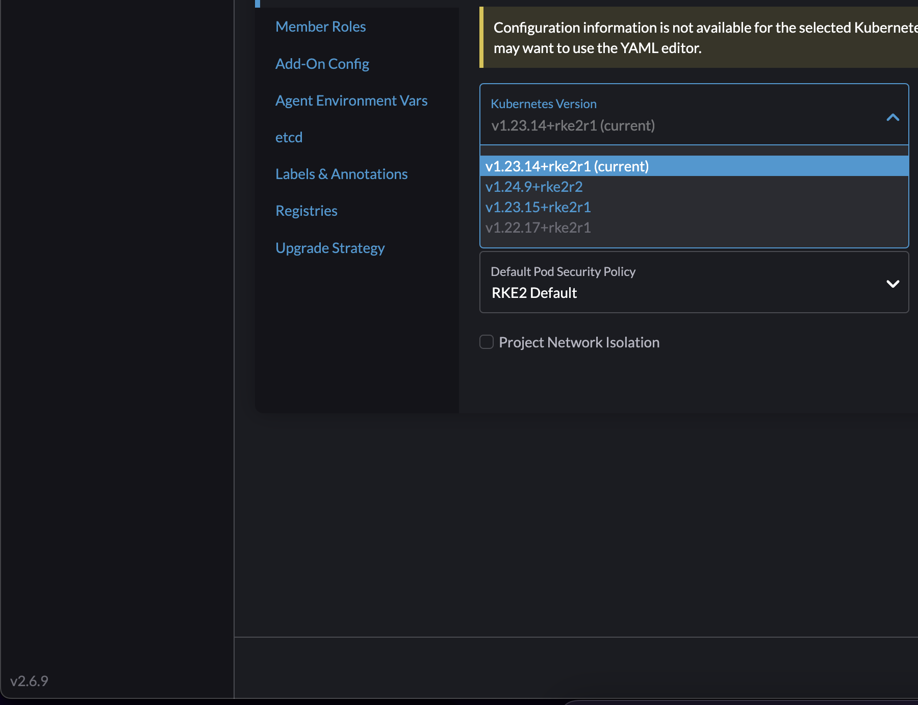 [bug] K8s Versions That Are Not Listed In The Ui Dropdown Are Out Of