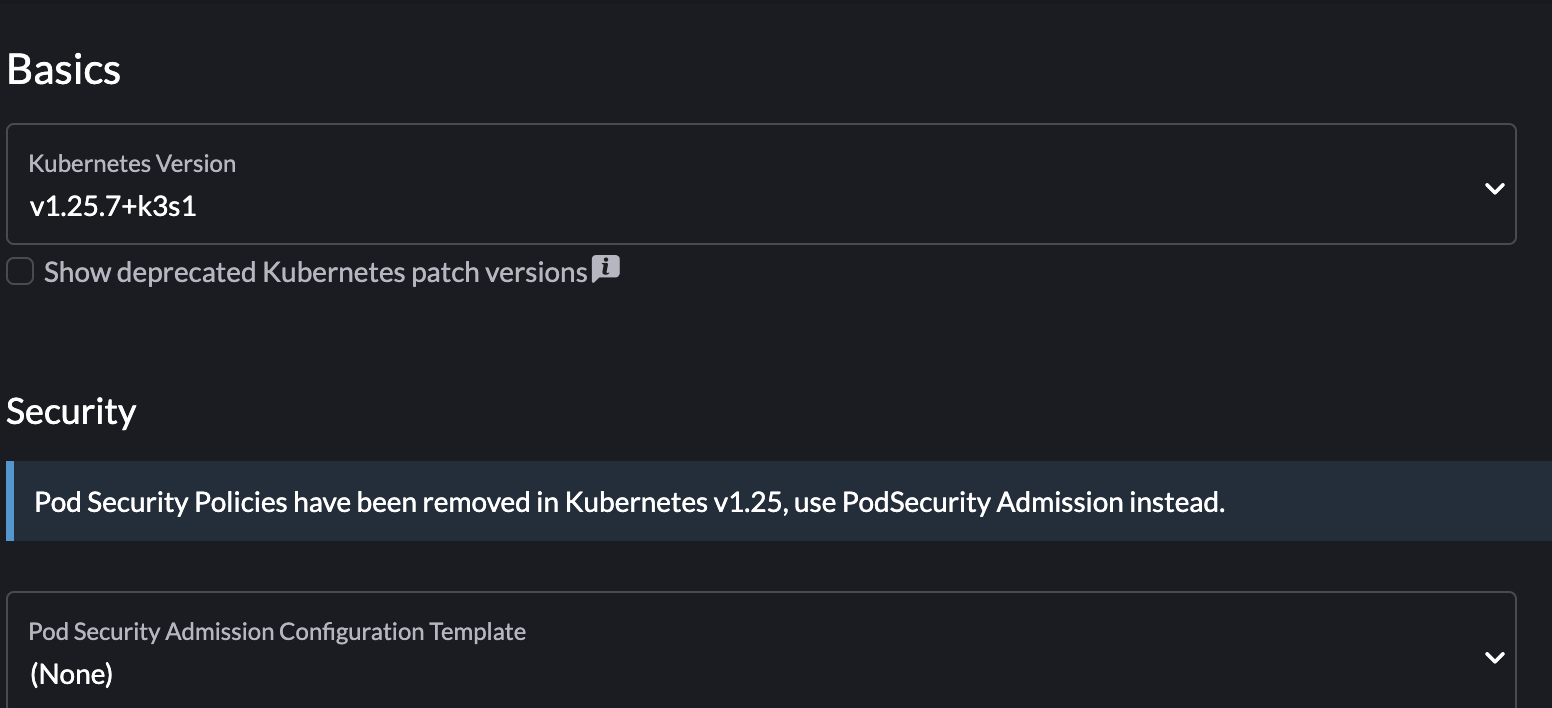 Update default dropdown option label for PSA in RKE2/K3S Cluster editor for K3S default case K8S ...