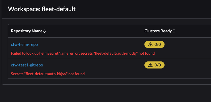 Unable to add git repo with basic auth secret `failed to look up helmSecretName: secrets "fleet ...