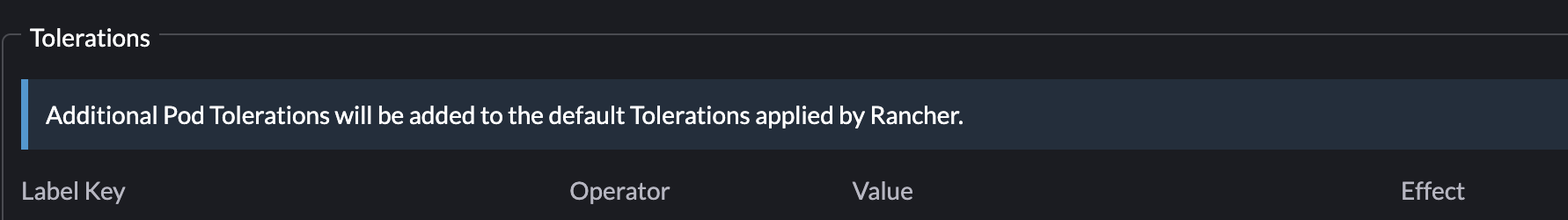 toleration `key` has header: `label key` for cluster / fleet agent customization fields ...