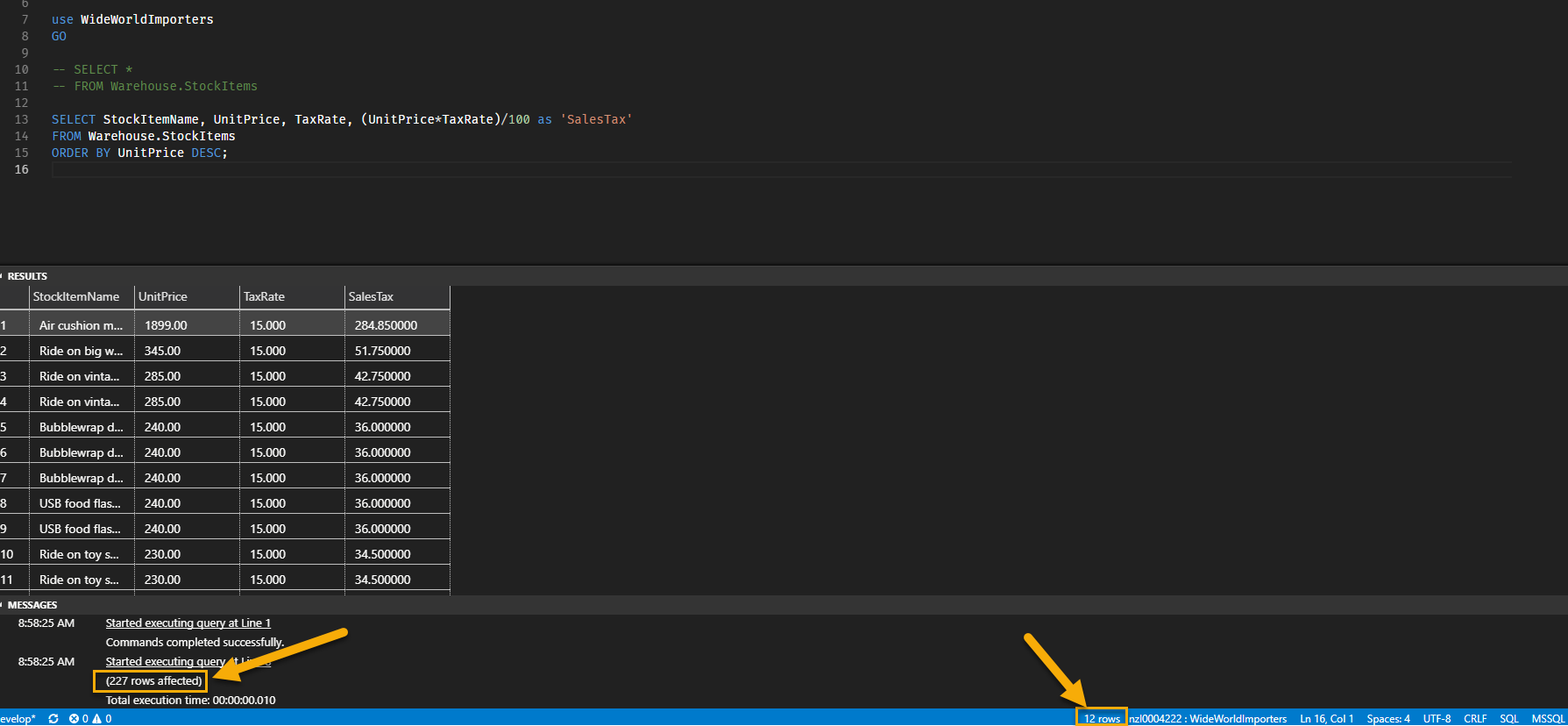 Number of rows affected displayed in the toolbar does not match the ...