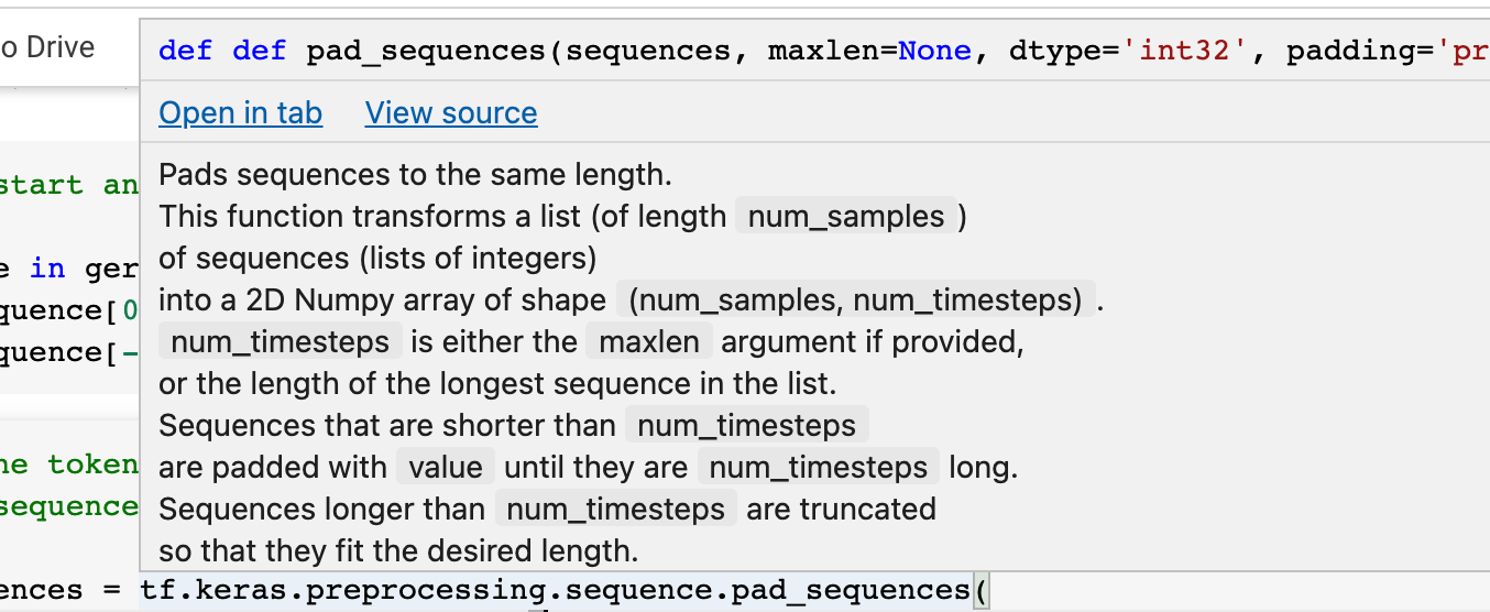 Hovering over a function shows its function call prefixed by `def def ...