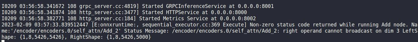 /encoder/encoders.0/self_attn/Add_2: right operand cannot broadcast on dim 3 LeftShape: {1,8 ...