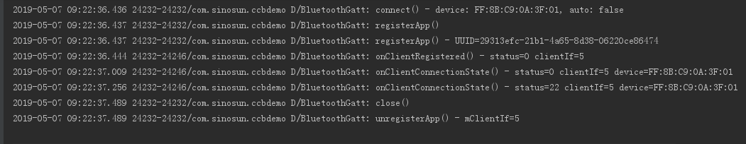 onClientConnectionState() - status=22 clientIf=5 · Issue #105 · NordicSemiconductor/Android-BLE ...