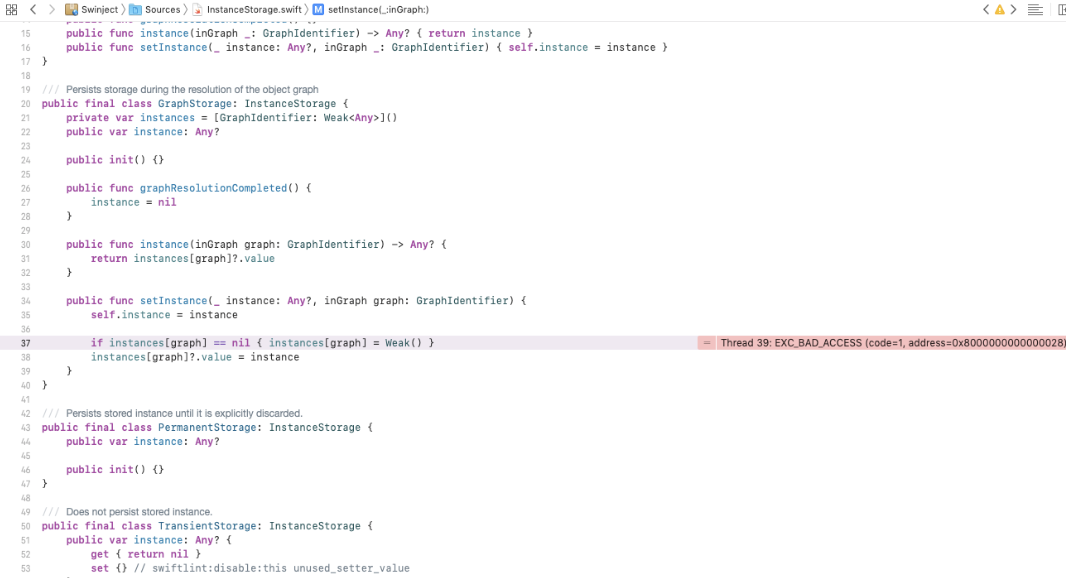 EXC_BAD_ACCESS (code=EXC_I386_GPFLT) · Issue #448 · Swinject/Swinject · GitHub