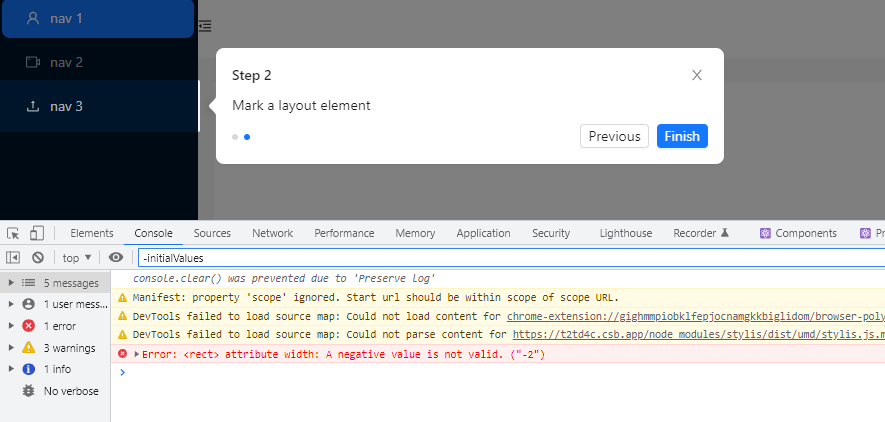 Tour Component: react-dom.development.js:798 Error: attribute width: A negative value is not ...